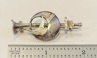 Antique Victorian Sterling Silver Love Birds Crescent Moon Trumpet Pin ...