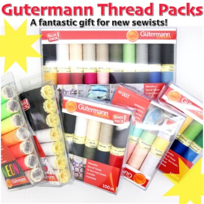 Gütermann Thread PACKS 100m Reels of Sew-All and Cotton Machine Sewing ...