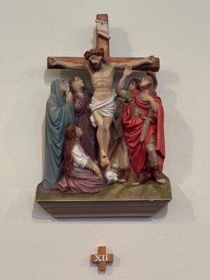 Antique CATHOLIC CHURCH ALTAR 14 PC WOOD & plaster STATIONS OF THE ...