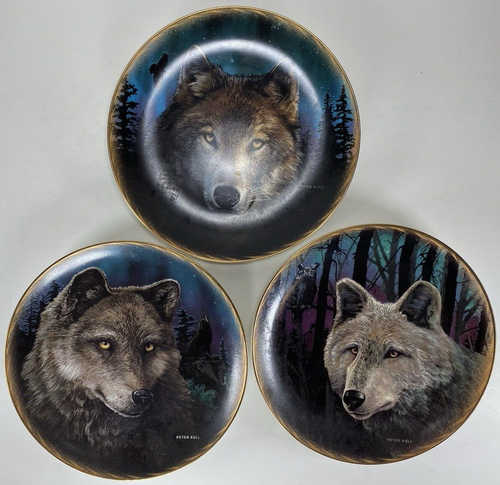 Lot of 3 Wolf plates PROFILES OF NIGHT by Peter Kull-Bradford Exchange ...