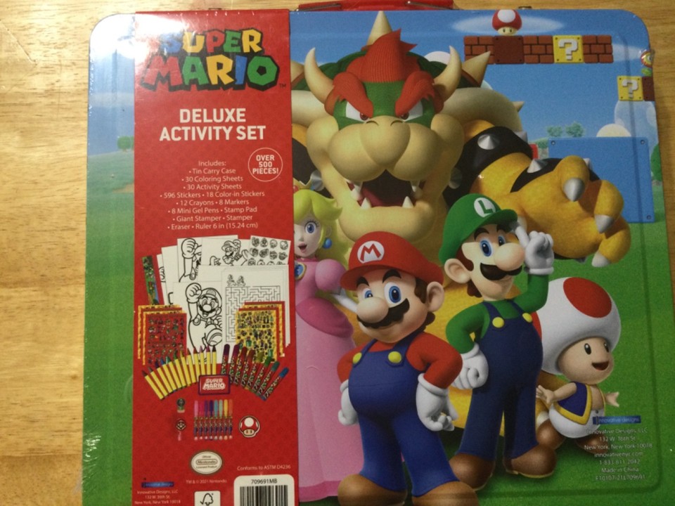 NEW Nintendo Super Mario Deluxe Activity Art Set Metal Carrying Case ...