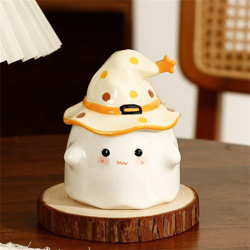 Ghost Coffee Cup, Cute Ghost Face Mug with Witch Hat Cover, Halloween ...