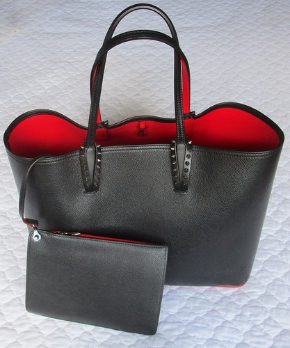 CHRISTIAN LOUBOUTIN Cabata Black Red Leather Rubber Tote Bag | eBay