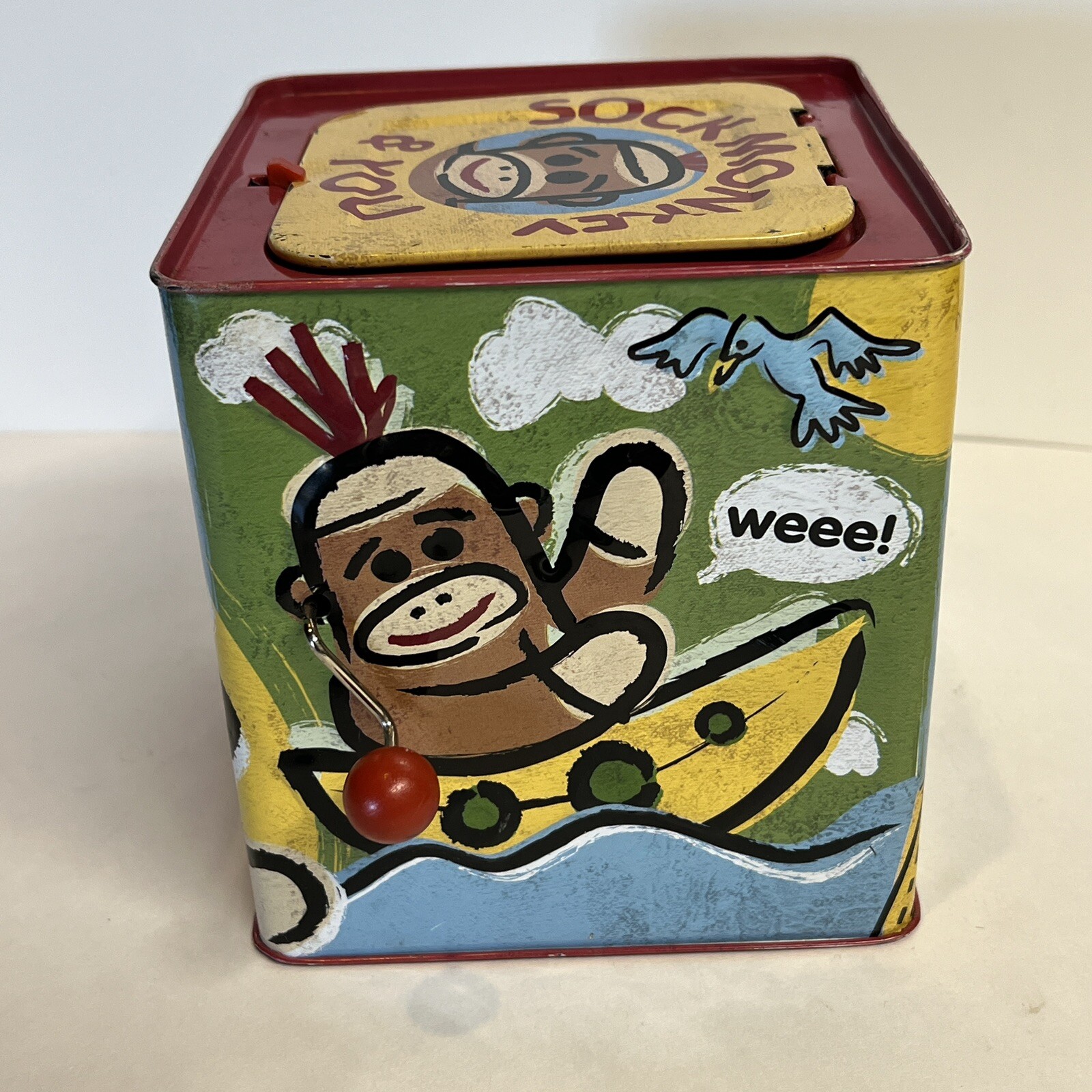 Sock Monkey Jack In The Box Schilling 2008 Toy SEE VIDEO | eBay