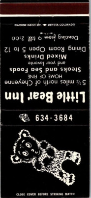 Little Bear Inn, 5 miles North of Cheyenne. Matchbook Cover. M. | eBay
