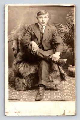 RPPC Handsome Young Man Suit Fur Chair Beaver Meadow Pennsylvania PA ...