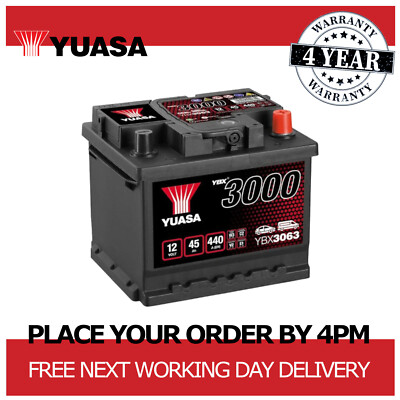 12V Car Battery, Type 063, Yuasa YBX3063, 45Ah 440CCA Sealed Calcium ...