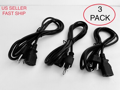 3PC 3-Prong Trapezoid Computer Power Cord Universal PC Cable Standard ...