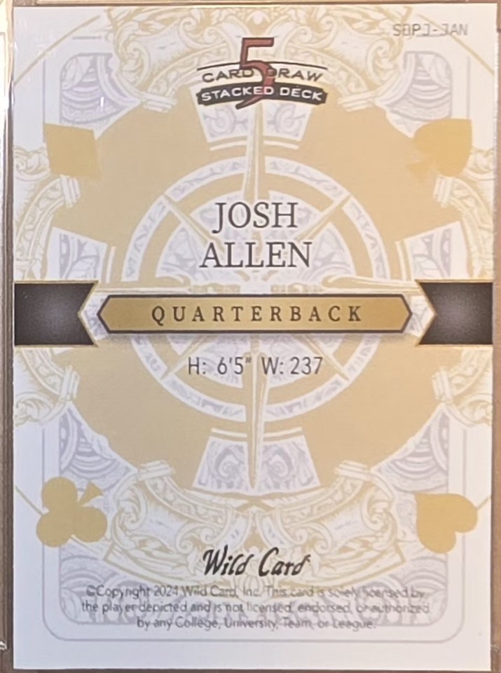 JOSH ALLEN RED SCOPE COLOR MATCH JOKER #1/1 - 2024 5 CARD DRAW STACKED ...