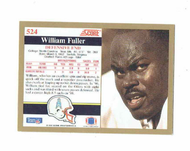 William Fuller Houston Oilers DE #524 Score 1991 Football Card | eBay