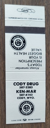 Matchcover USA Wyoming Cody Drug Ken Mar Pharmacy | eBay