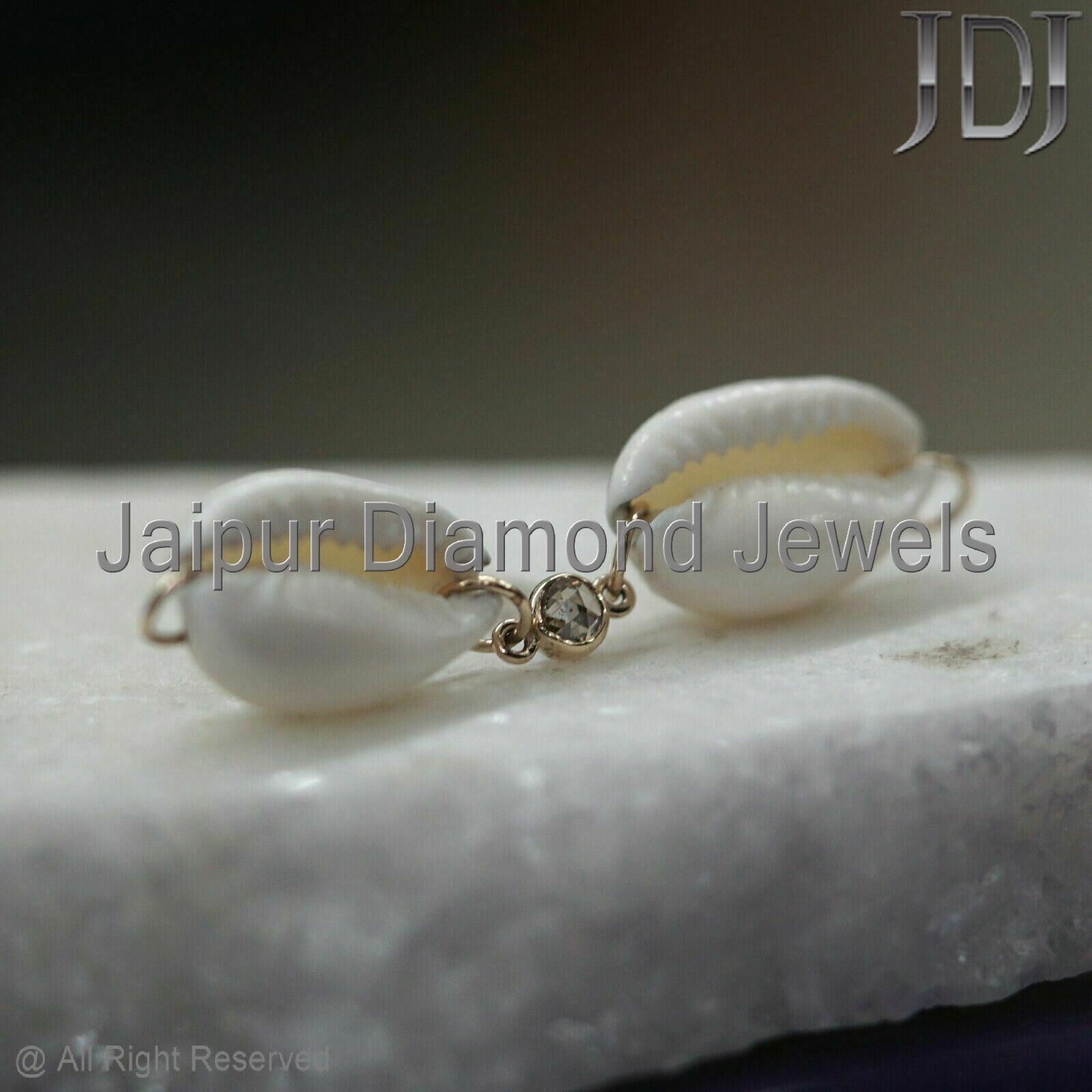 Natural Diamond Cowrie Shell Bracelet 14k Yellow Gold Handmade ...