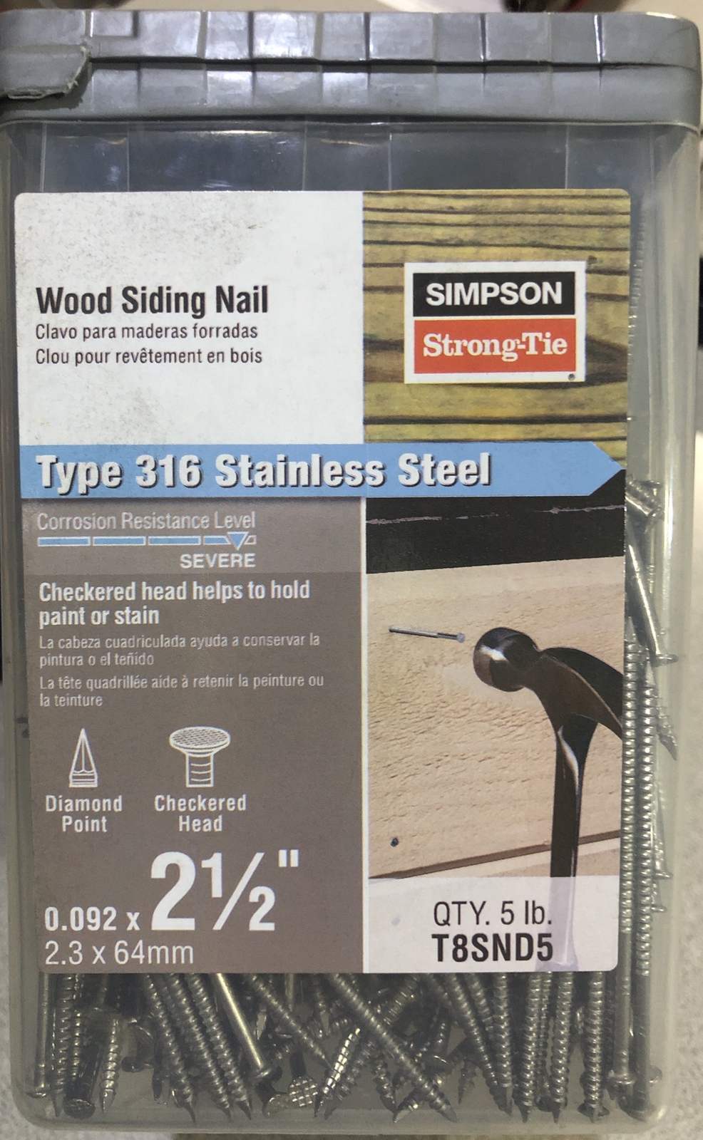 Simpson Strong-Tie T8SND5 8D 2-1/2In 13Ga 316SS Siding Nail 5 LB Box | eBay