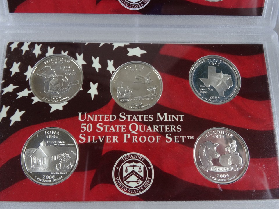 1999-2009 Statehood Quarter Silver Proof Sets 56 US Mint Coins 25C in ...