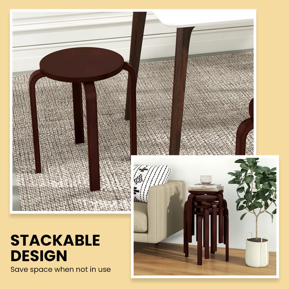 Set of 4 18" Stacking Stool Round Dining Chair Backless Wood Home Decor ...