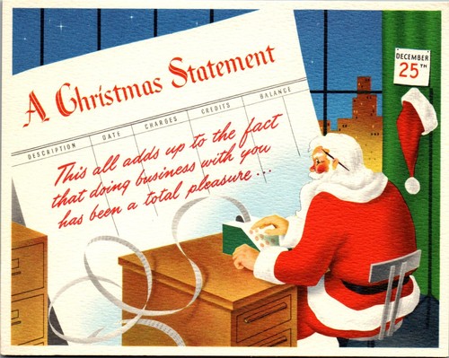 Santa Claus Accountant Office Calculator Statement VTG Christmas ...