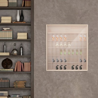 6 Tiers 50 Compartments Pine Wood Display Cabinet Modern Wall-mount ...