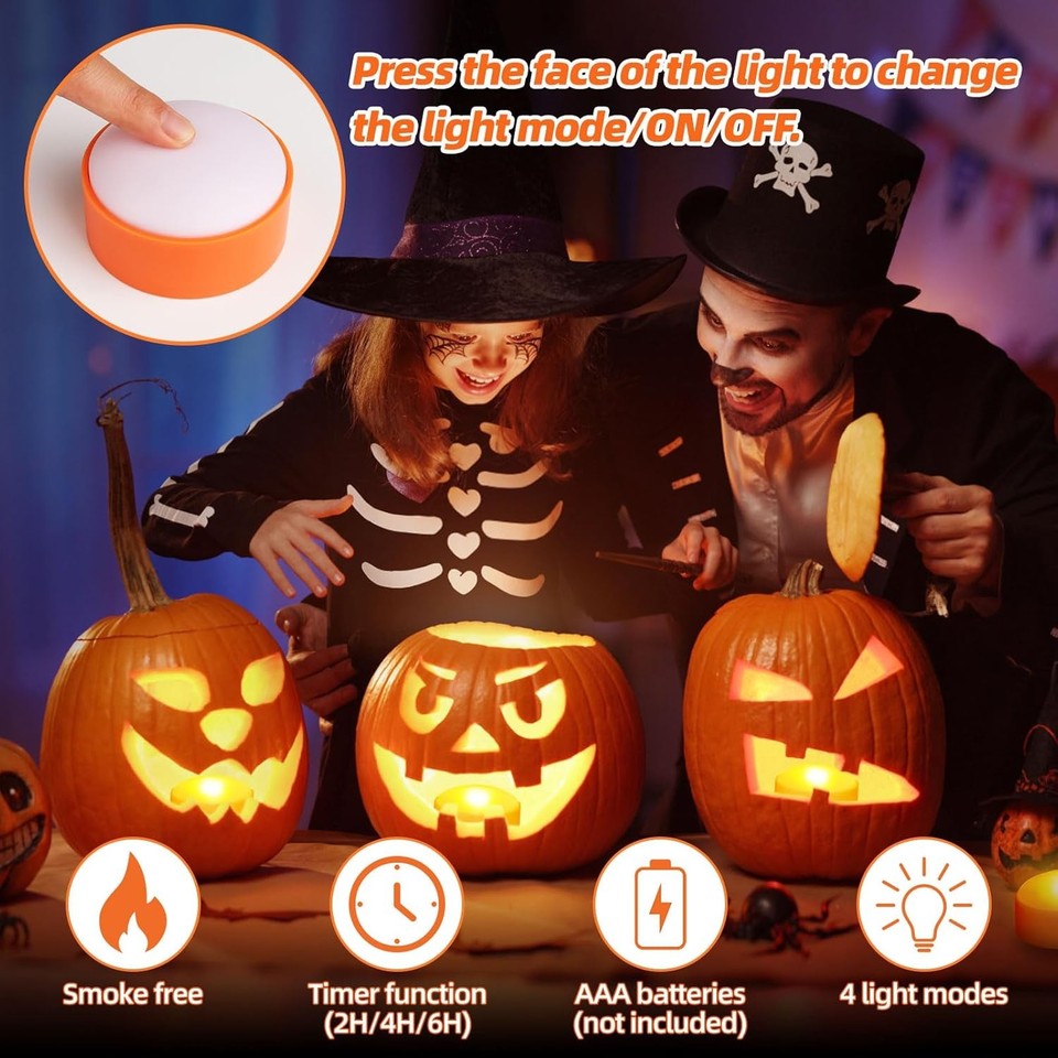 Halloween LED Pumpkin Lights, Blinking Battery Operated Lights 4 PACK ...