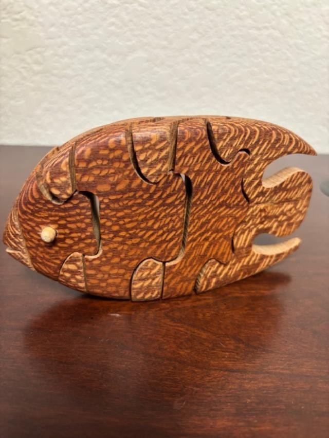 Vintage Signed Peter Chapman Wood Sunfish Puzzle with little fish | eBay
