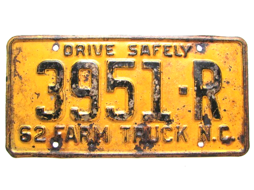 1962 NORTH CAROLINA NC LICENSE PLATE "FARM TRUCK", ORIGINAL, VINTAGE ...