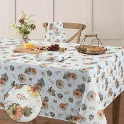 Thanksgiving Tablecloth 60x84 Fabric Fall Theme Painted Pumpkins NEW | eBay