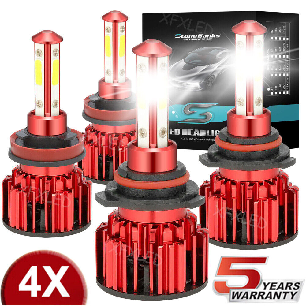 4-Sides LED Headlight Bulbs Kit 9005 + H11 High Low Beam Bright Cool ...