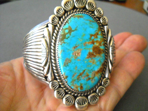 HUGE PAUL Native American Navajo Royston Turquoise Sterling Silver Cuff ...