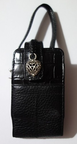 Brighton Black Leather Silver Heart Cell Phone Camera Card Holder ...