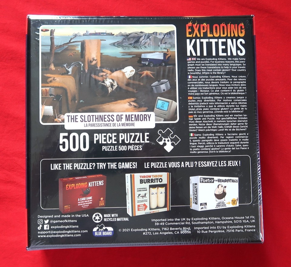 Exploding Kittens 500 Piece Jigsaw Puzzle | Slothness of Memory NIB Art ...
