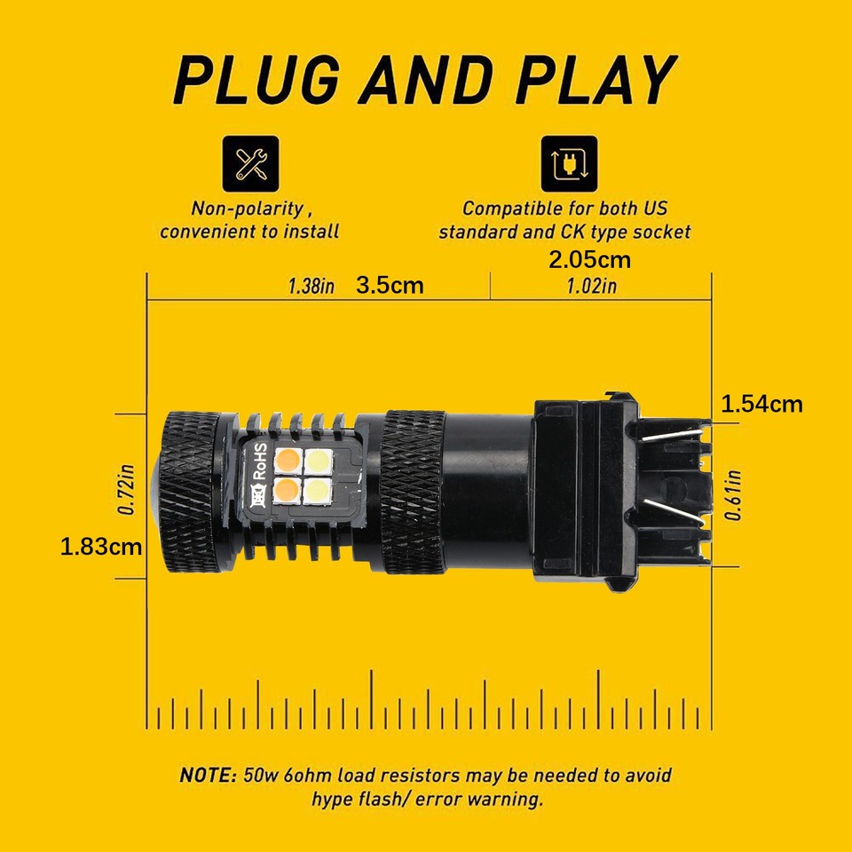 Non-Polar 3157 3057 LED Turn Signal Bulbs Switch White Amber Dual 3030 ...