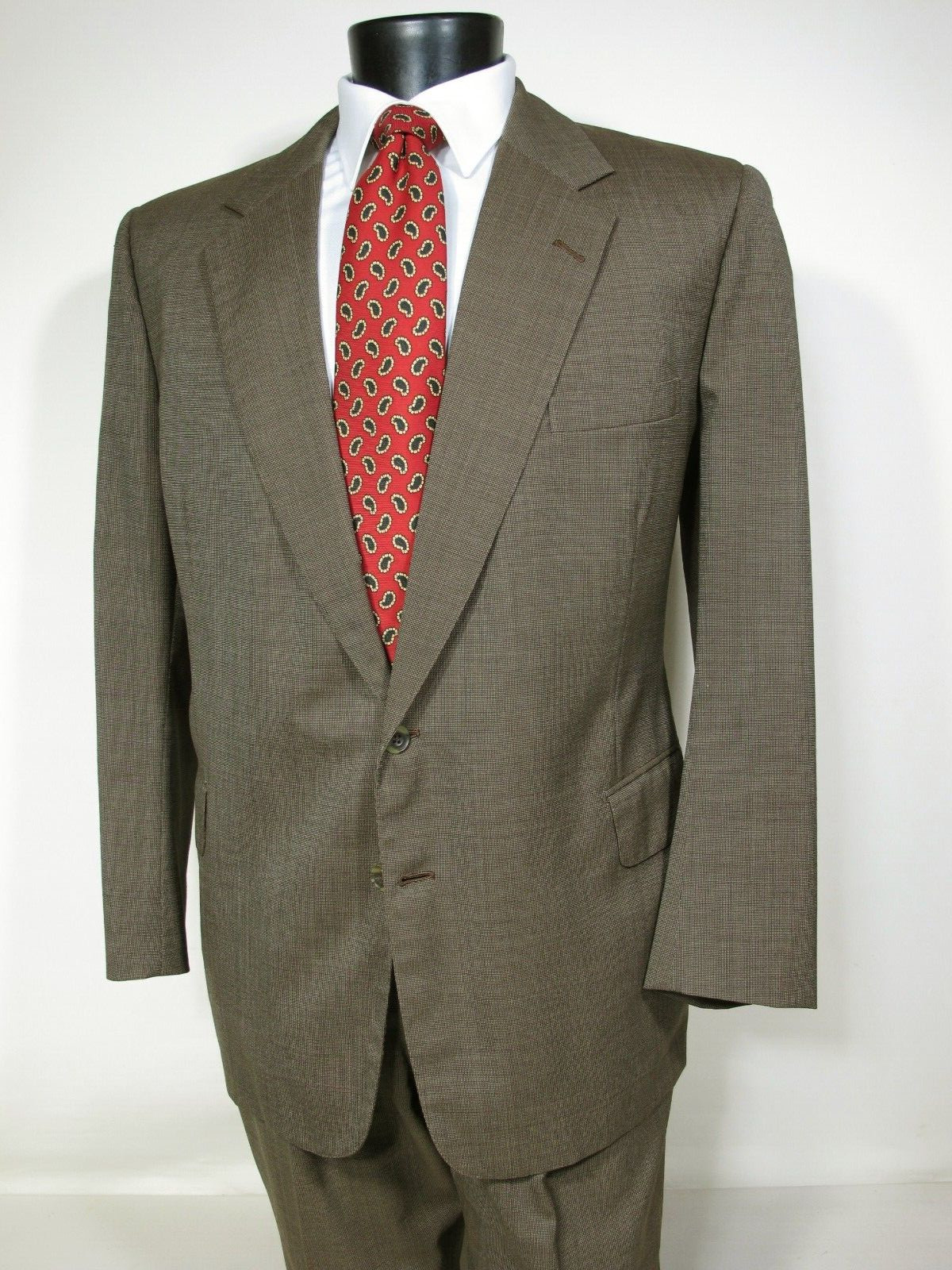 Castles Bespoke Savile Row Suit Wool Olive Brown Pind… - Gem