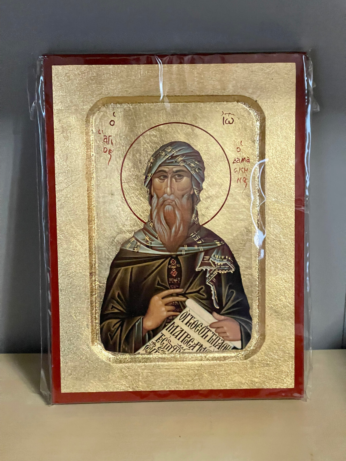 Saint John of Damascus-GREEK RUSSIAN WOODEN ICON,CARVED WITH GOLD ...