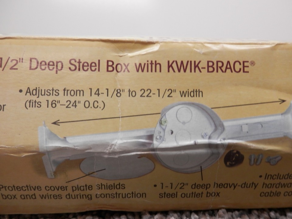 Hubbell Raco Ceiling Brace and Box Kit 926 1-1/2" Deep Steel Box | Fan ...
