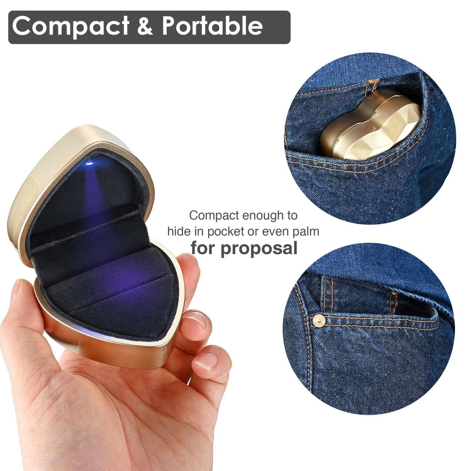 Luxury Heart Shape LED Ring Box Jewelry Wedding Engagement Proposal ...