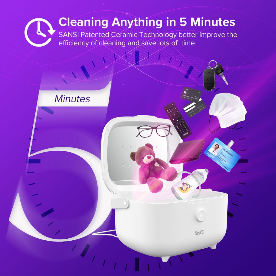 SANSI UV Sanitizer Light UVC Cleaning Box 15W 5.1L 360° for Baby ...