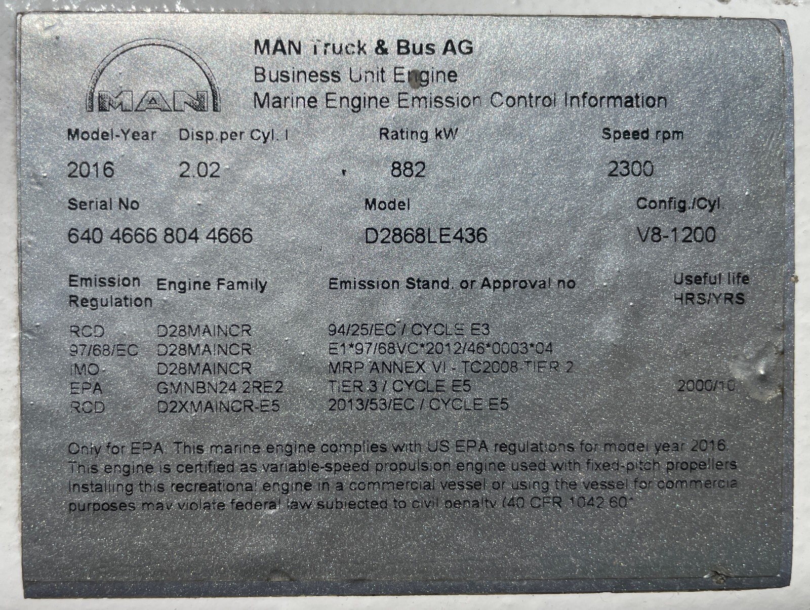 MAN D2868 LE436, Marine Diesel Engine, V-8 1200 HP @ 2300 RPM | eBay