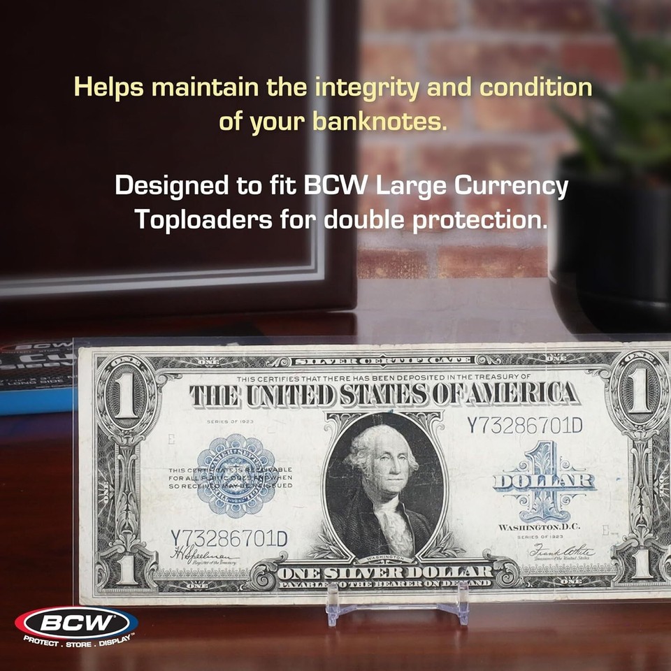 100 Soft Banknotes Sleeves For US Large Currency Notes BCW Ultra Thin ...