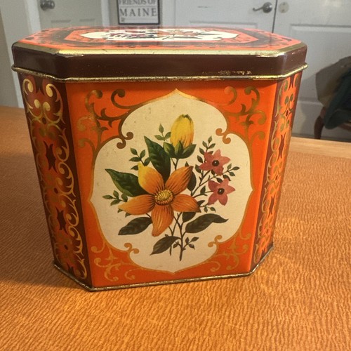 Vintage Orange Gold Flower Tea Tin Made In England | eBay