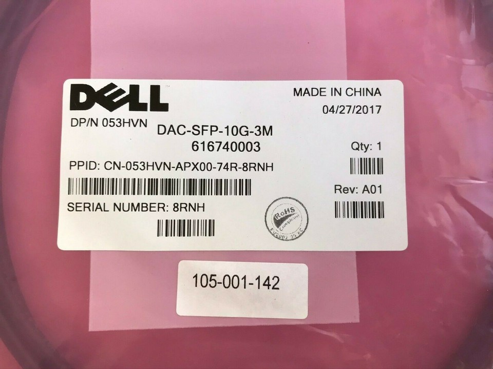 Dell DAC - SFP - 10G - SFP+ Direct-Attach 3M Twinax Cable / DP/N 053HVN ...