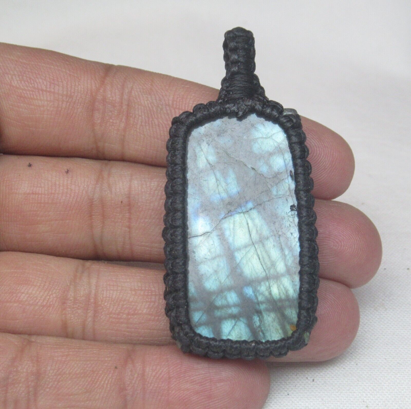 Natural Labradorite Baguette 92.95 Cts Cotton Waxed Cord Macrame ...