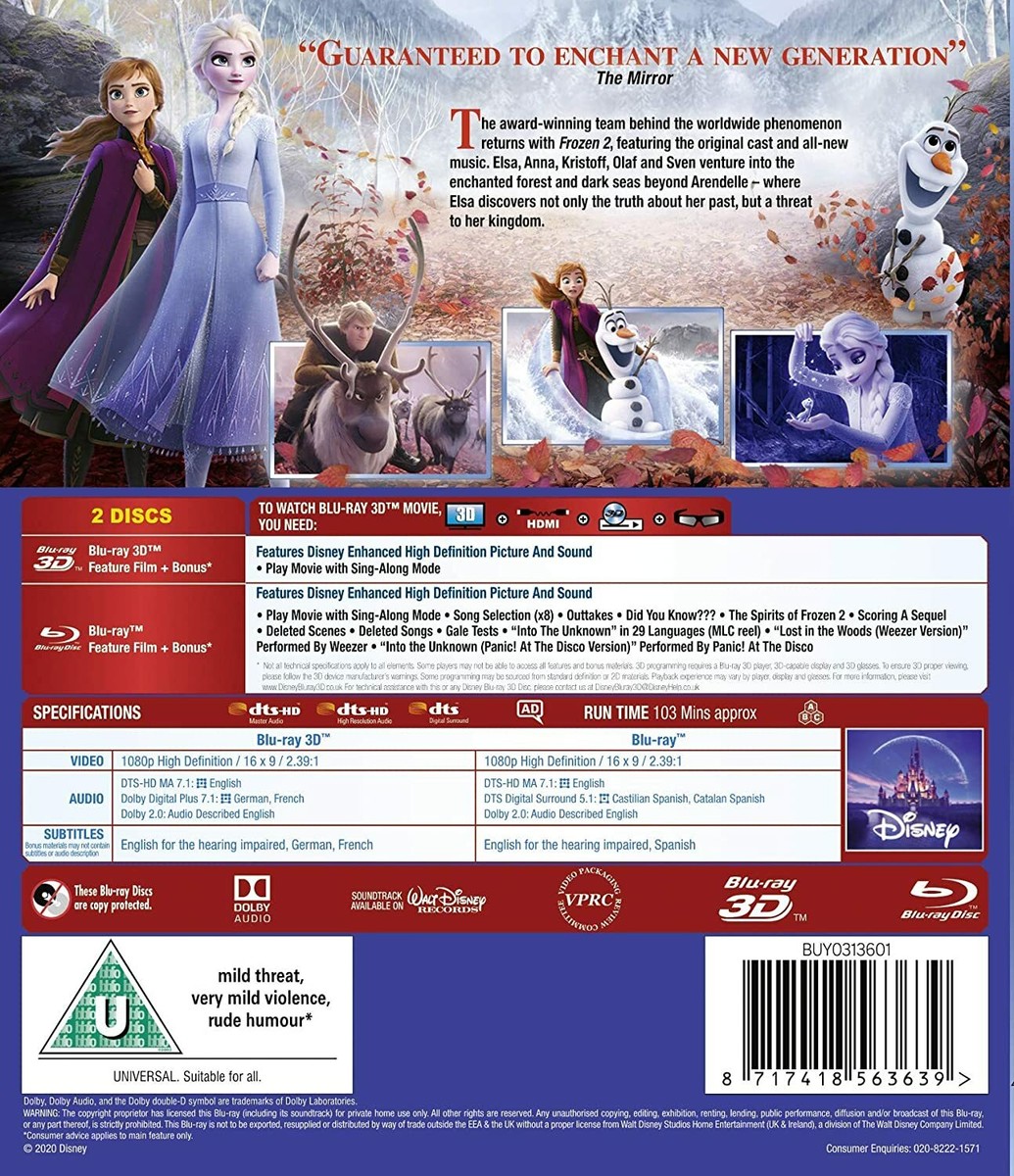 Frozen Blu Ray 3d