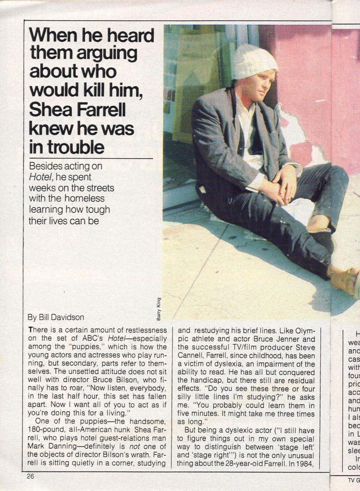 1986 TV ARTICLE SHEA FARRELL is MARK DANNING on THE HOTEL SERIES | eBay