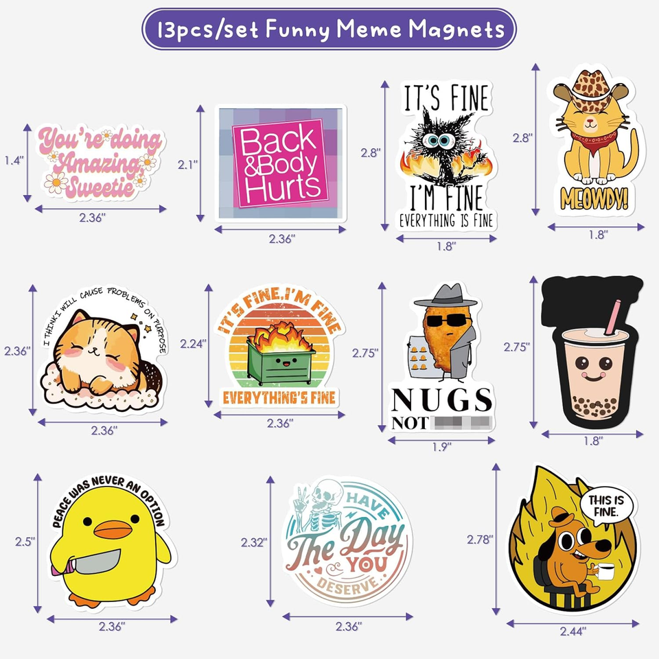 13PCS Funny Meme Magnets for Fridge - Funny Fridge Magnet Adults ...