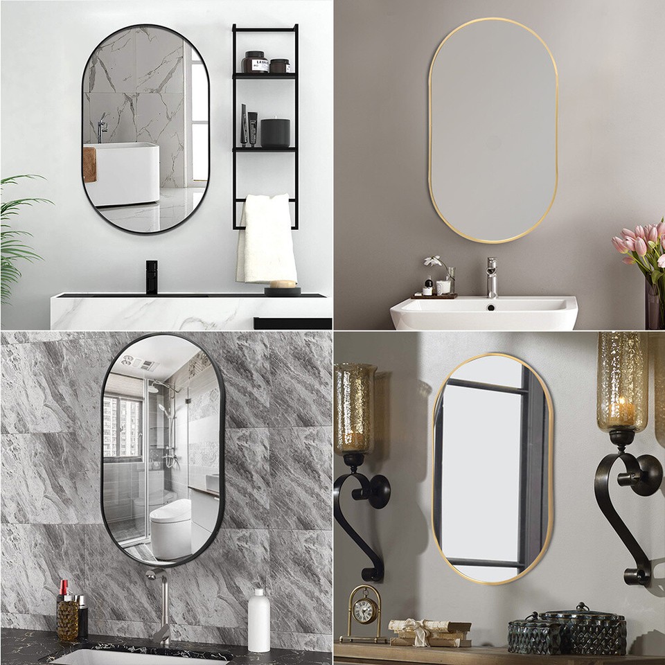 Oval Industrial Vanity Wall Pill Shape Mirror Framed Living Room ...