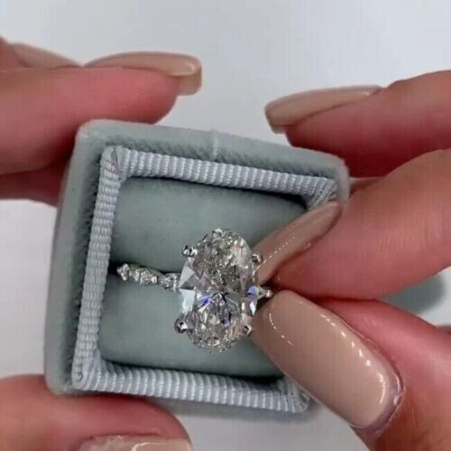 14K White Gold Plated 2.00CTW Oval Cut Moissanite VVSI Engagement ...