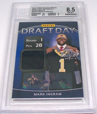 2011 Mark Ingram Panini Black Friday Draft Day Auto Relic RC 5/5 BGS 8. ...