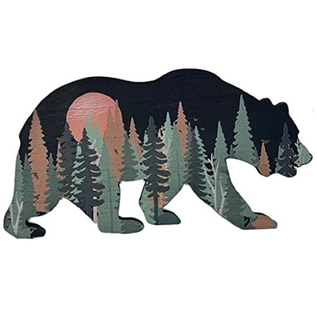 Bear Wall Plaque with Painted Tree Design 11.75 Inches X 6.3 Inches | eBay