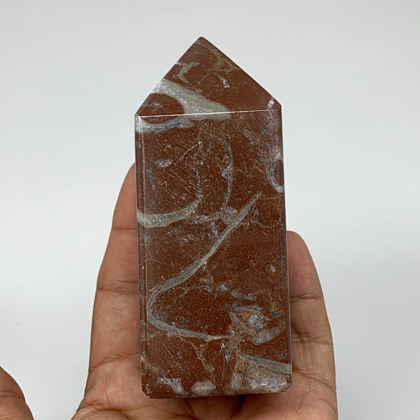 379.1g, 4" x 1.6" Natural Red Shell Fossils Tower Obelisk Wand @Morocco ...