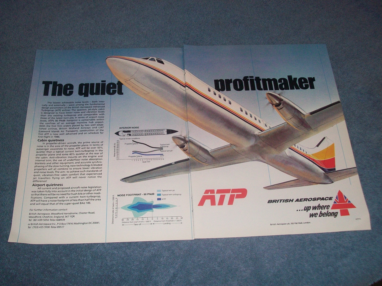 1986 British Aerospace ATP Turboprop Vintage 2pg Ad "The Quite ...