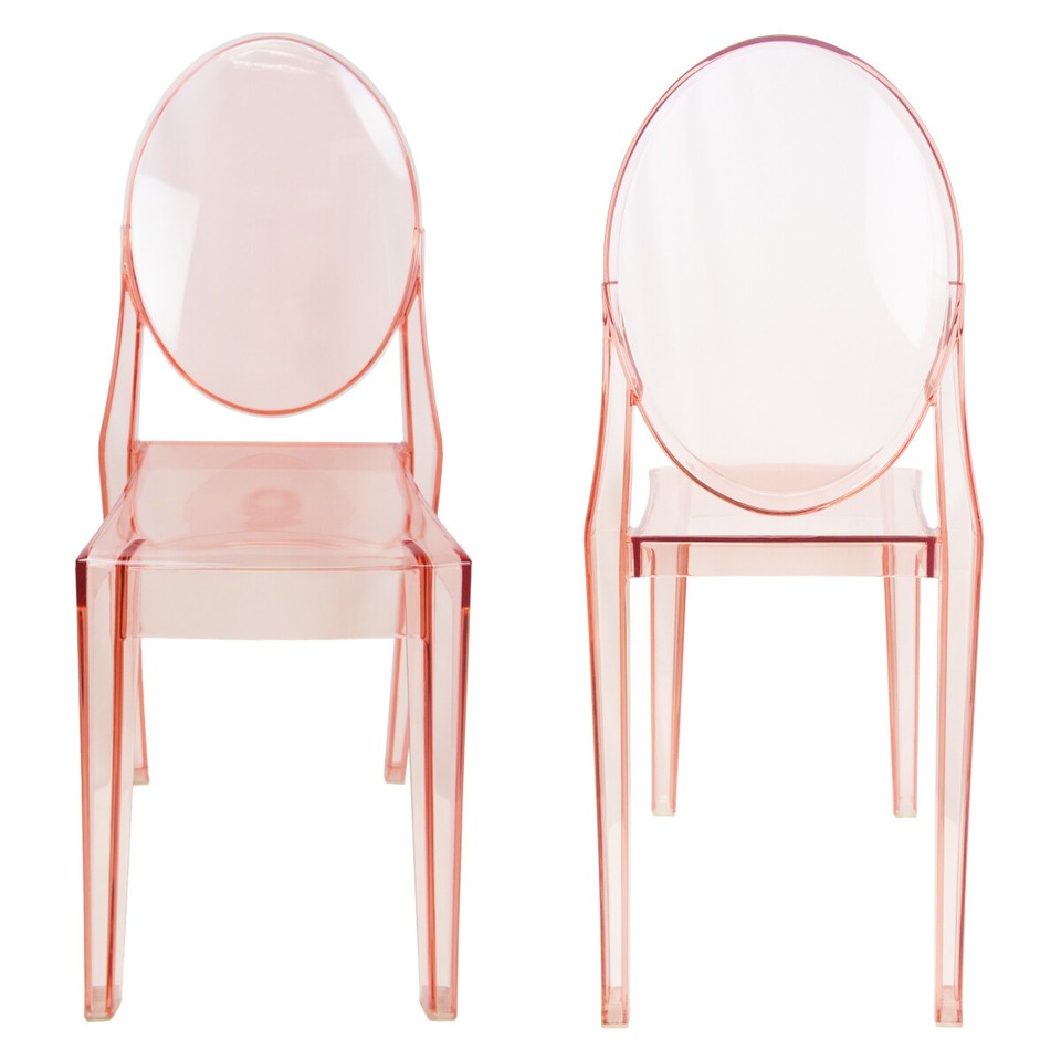 Set of 4 Pink Ghost Chair Acrylic Stacking Kitchen and Dining Room ...